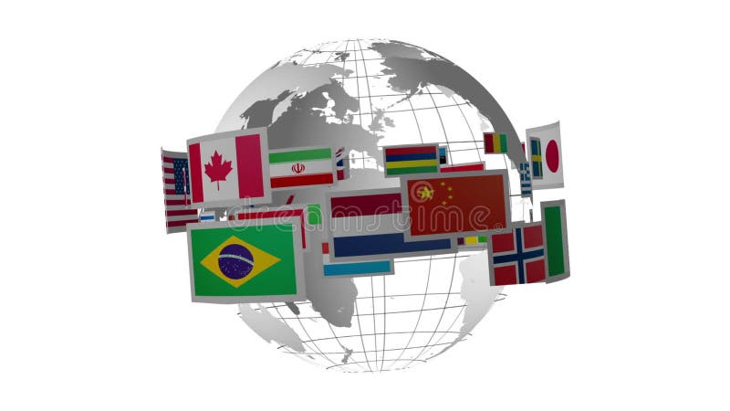 Rotating globe with flags stock video. Video of communications - 79457819