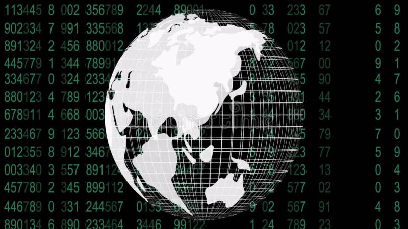Rotating Globe With Grid Lines Animation Over Binary Code Background