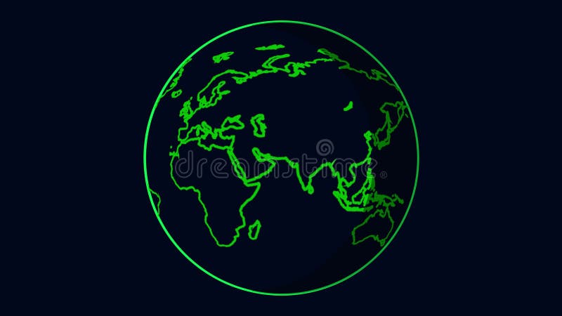 Rotating Globe Map Animation with Green and Blue Cyber Hacker Globe ...