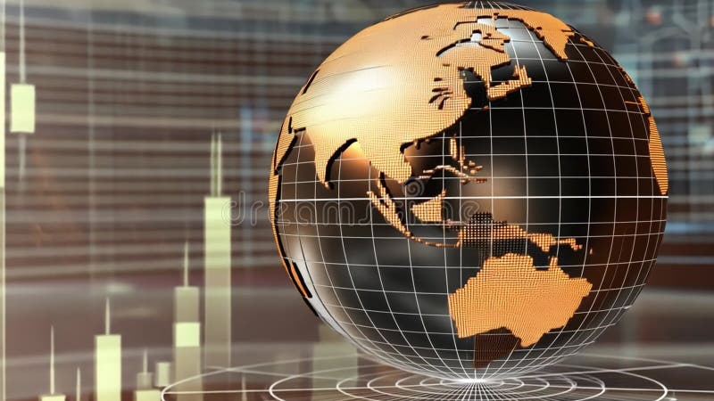 Rotating Globe Shows Global Financial Markets Data Visualization Stock ...