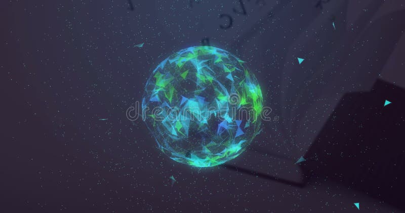 Rotating Globe with Triangular Particles Image Over Dark Background ...