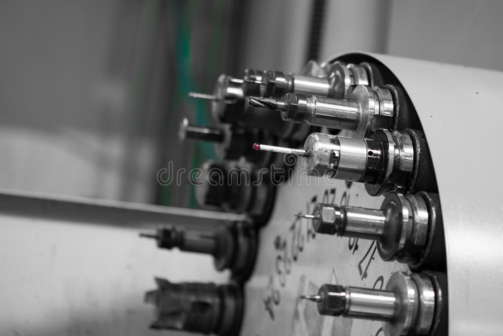 Rotating Head with Tools at CNC Lathe in Workshop Stock Photo - Image of cutter, automation ...