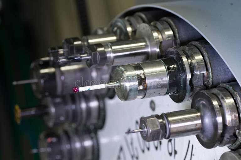 Rotating Head with Tools at CNC Lathe in Workshop Stock Photo - Image ...