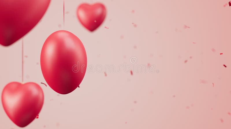 Rotating Hearts on Pink Background with Falling Confetti. Valentine Day ...