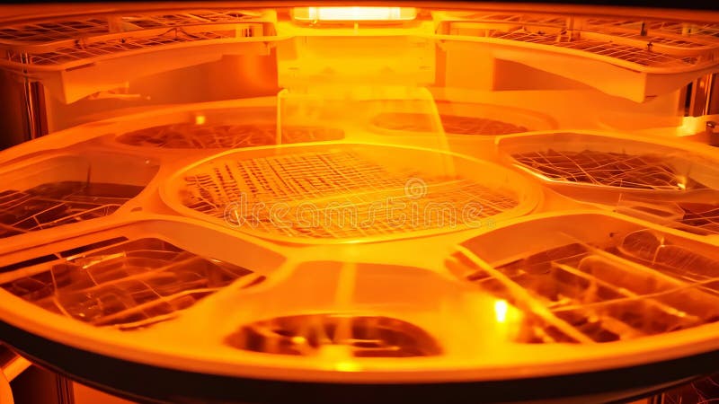 Rotating Industrial Machine with Glowing Orange Interiors and Complex ...