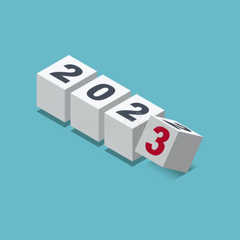 Rotating Isometric Cubes with Text 2022 and 2023. New Year, Countdown ...