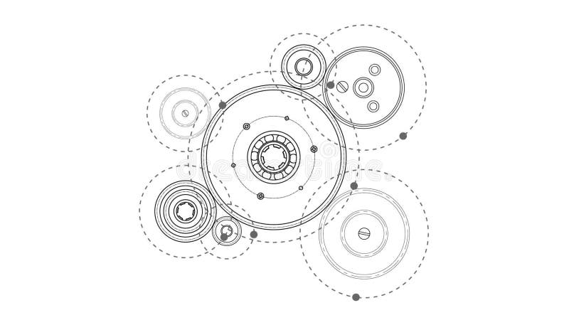Technical Drawing of Gears .Rotating Mechanism of Round Parts .Machine ...