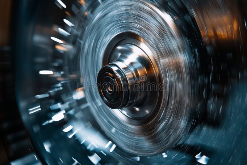 Rotating Metal Lathe Showing Motion Blur Effect in a Workshop Stock ...