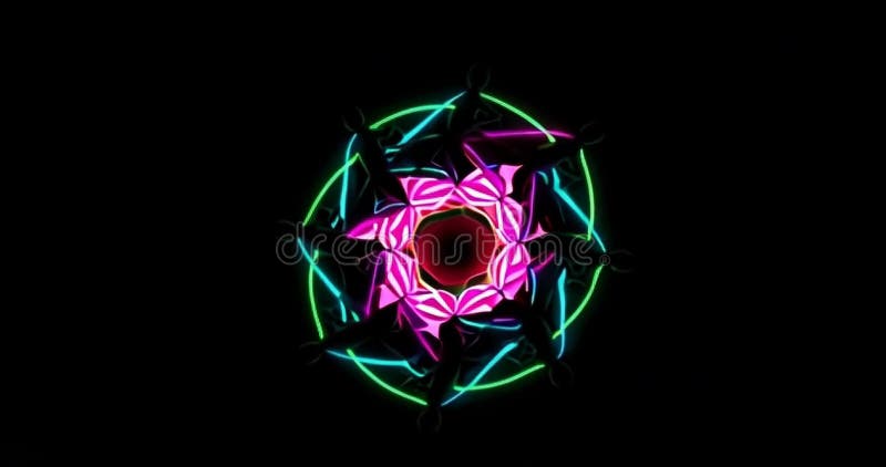 Rotating Neon Geometric Shapes in Dark Space for Abstract Visuals Stock ...