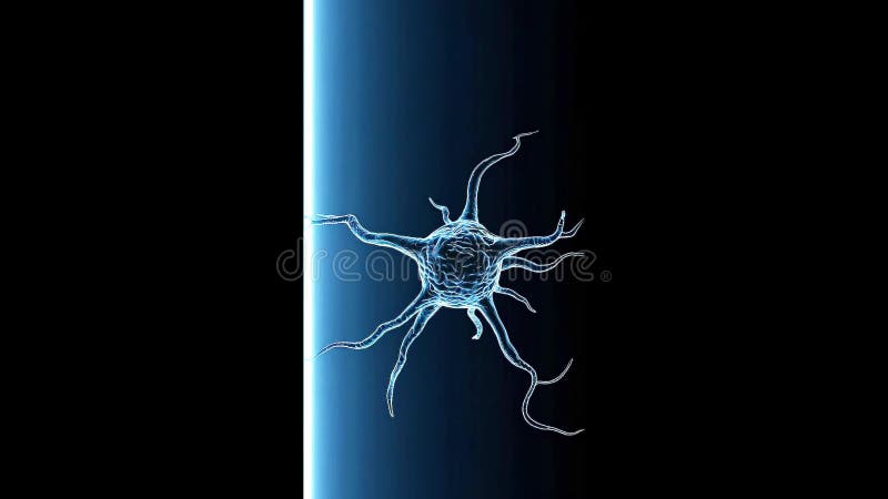 Rotating Neuron Cell Loop Animation with Glowing Electric Blue Sci Fi ...