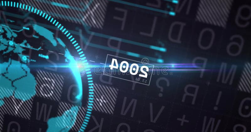 Rotating Numbers and Letters, Digital World Map with Futuristic Data ...