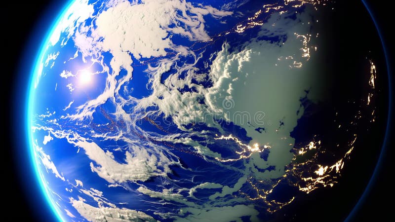 Rotating Planet Earth Gradually Revealing Illuminated Cities, Cloud ...