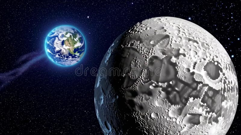 Earth and Moon Rotating in Slow Motion through Starry Space Stock Video ...