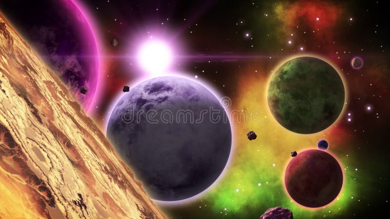 Rotating Planets in the Distant Cosmos. Space Art Collection. Loop ...