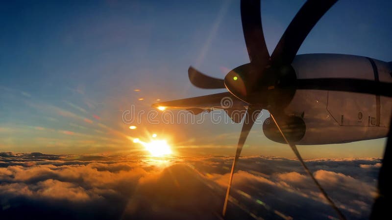 Rotating Propeller of an Airplane Flying through the Clouds Stock ...