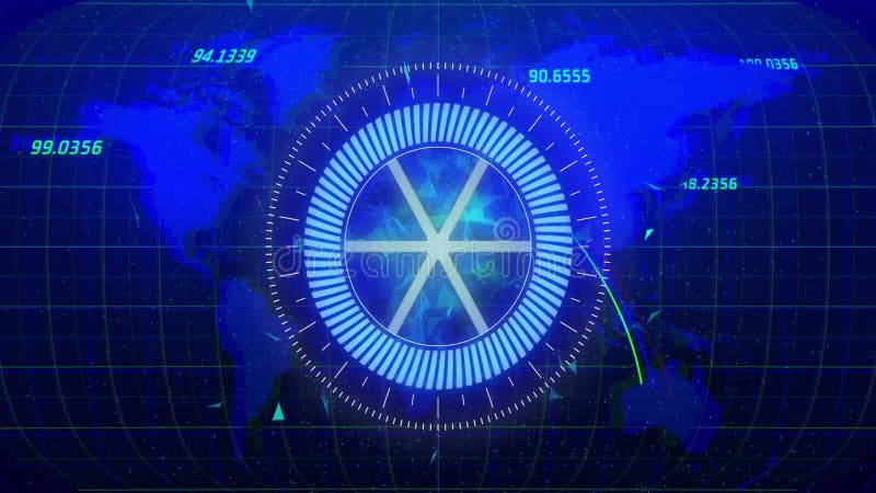 Rotating Radar Animation Over World Map with Coordinates and Grid Lines ...