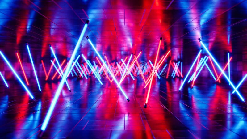 Rotating Red and Blue Fluorescent Lights. 3D Rendering Illustration ...