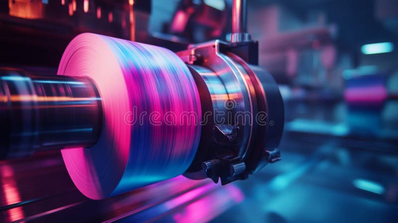 Rotating Roll of Vibrant Colored Paper in a Printing Press Stock ...