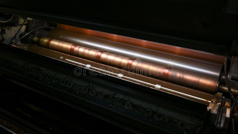 Rotating Roller of Industrial Printer in Production Workshop Stock ...