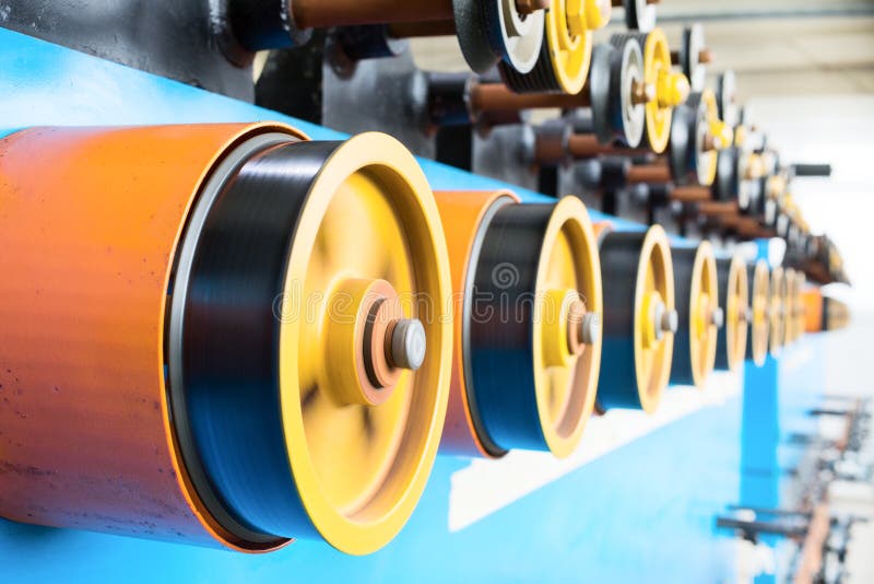 Rotating Rubberized Wheels of the Winding Machine. Stock Image - Image ...