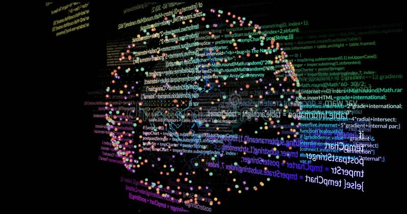 Rotating Sphere Of Colorful Dots And Programming Code Image Stock Image