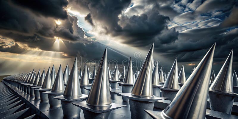 Rotating Steel AntiClimb Spikes on a Foreboding Grey Sky a Powerful ...