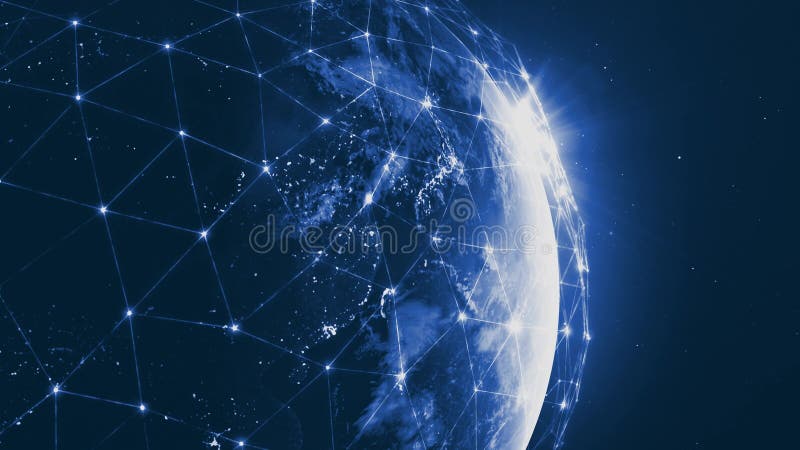 Rotating Technological Planet Covered by a Digital Network. View of the ...
