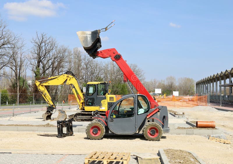 Rotating Telehandler at Work in an Industrial Redevelopment Area. Stock ...