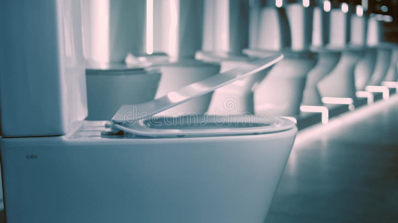 Rotating Toilet Bowl. Studio Filming. in the Background a Row of ...