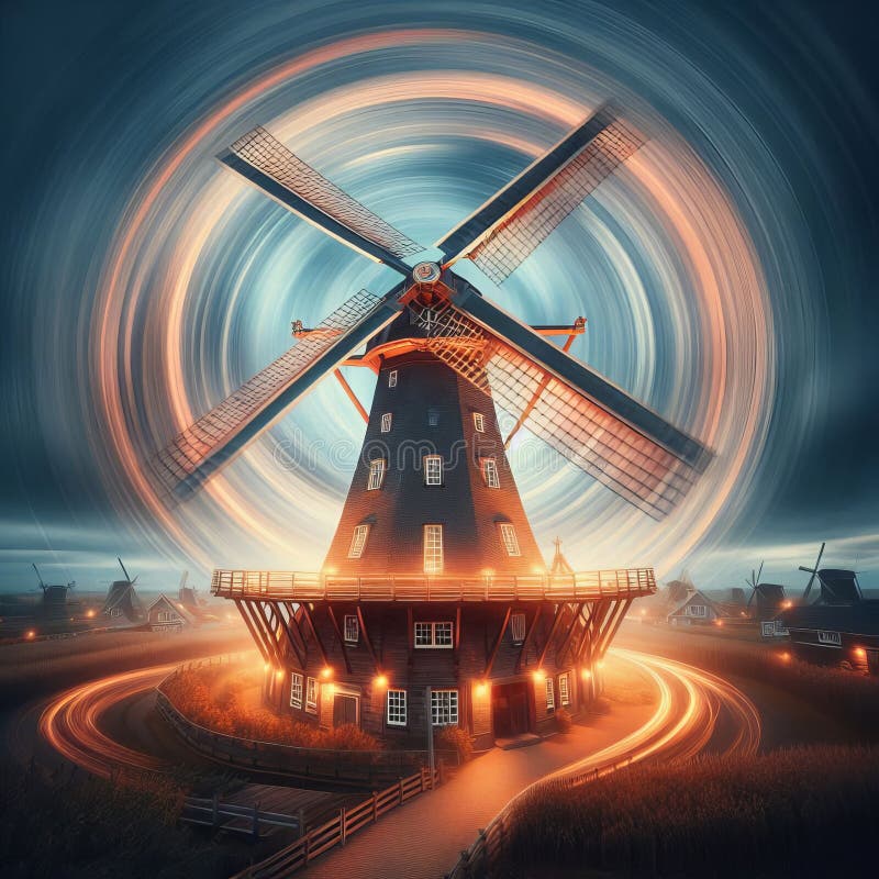 Rotating Windmill a Windmill in Motion Captured with a Slow Shut Stock ...