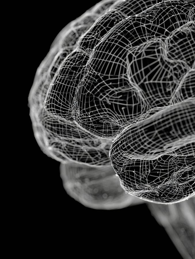 Wireframe Brain Rotating Over Dark Surface with Top Section Free ...