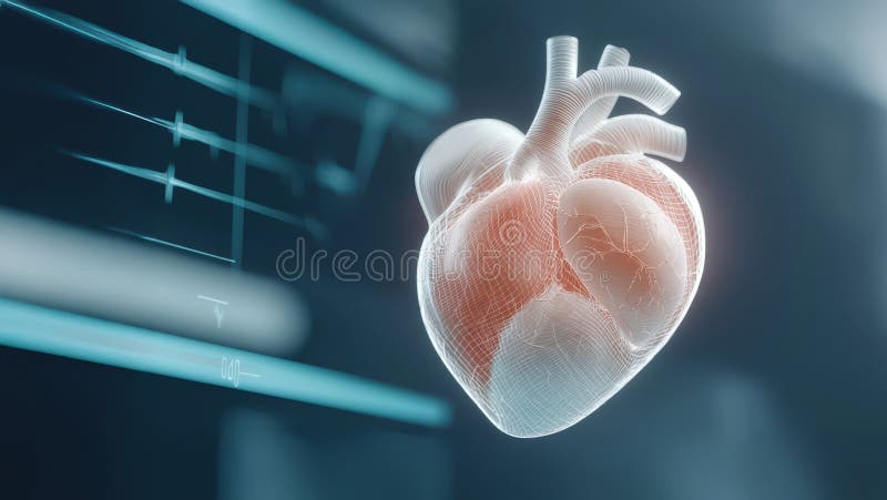 3D Wireframe Rotating Human Anatomical Pink Heart Representing ...