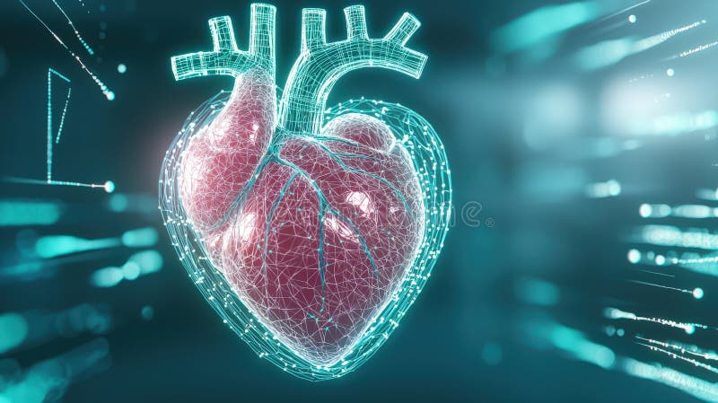 3D Wireframe Rotating Human Anatomical Heart Representing Cardiology ...