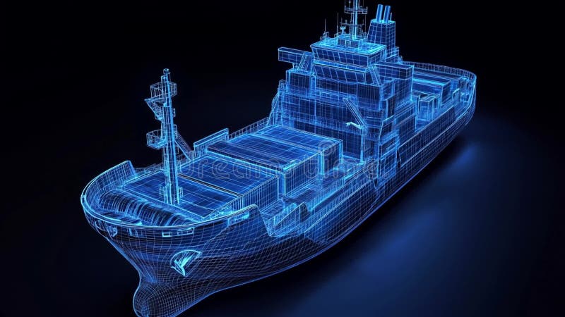 Rotating Wireframe Cargo Ship Showcases Design and Structure in 3D ...