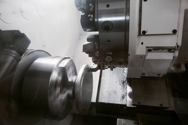 Rotation of Aluminium Part on CNC Metalworking Machinery. Working of ...