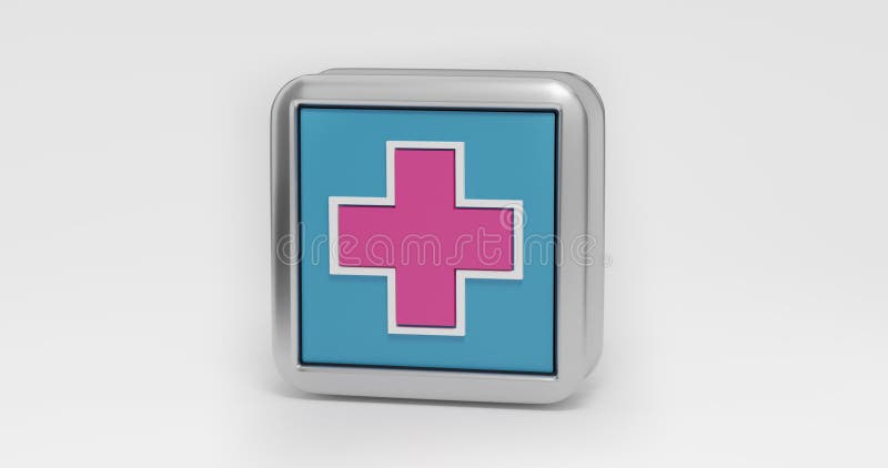 Rotation Around Its Axis, a Rectangular Metal Sign with a Medical Cross ...