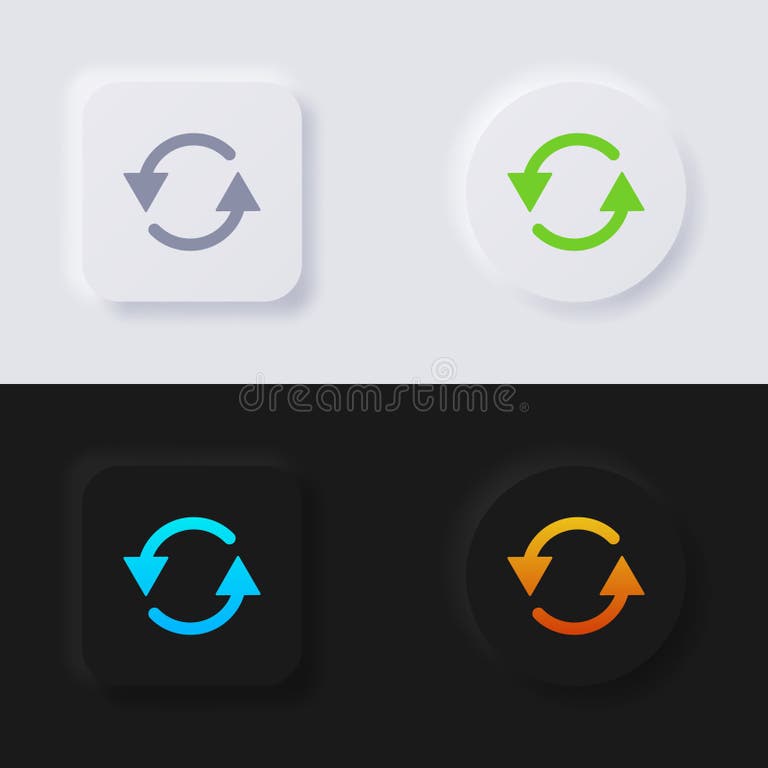 Rotation Arrow Button Icon Set, Multicolor Neumorphism Button Soft UI ...