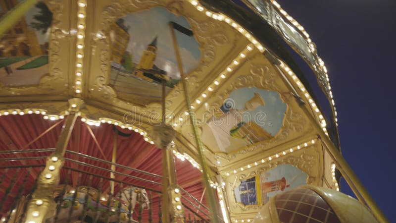 Rotation of the Classic Carousel at Night Stock Video - Video of ...