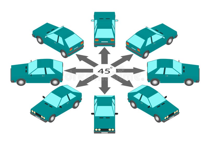 Rotation of the Compact Car by 45 Degrees. Stock Vector - Illustration ...