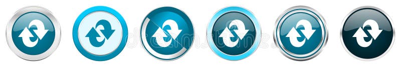 Rotation Silver Metallic Chrome Border Icons in 6 Options, Set of Web ...
