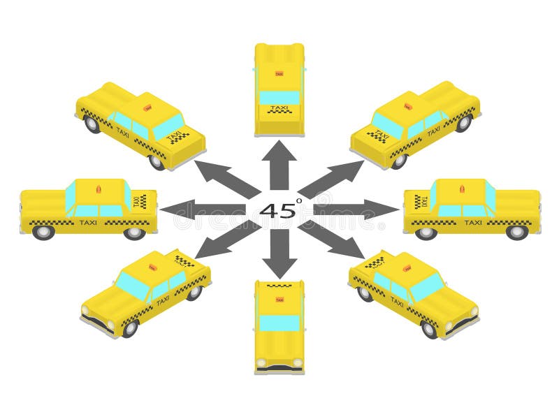 Rotation of the Taxi Car by 45 Degrees. Stock Vector - Illustration of ...