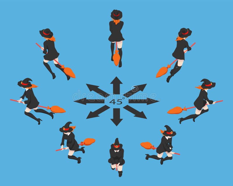 Rotation of Witch on a Broomstick by 45 Degrees. Stock Vector ...