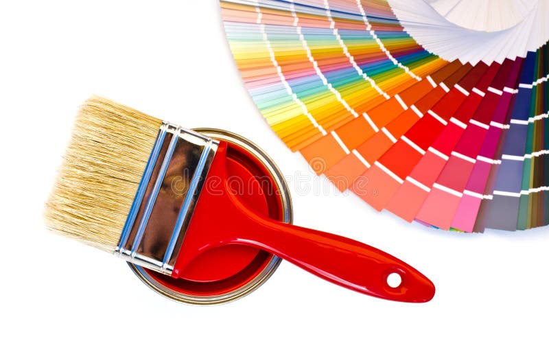 Farbroller, Farbeimer Und Farbmuster Stockbild - Bild von exemplar ...