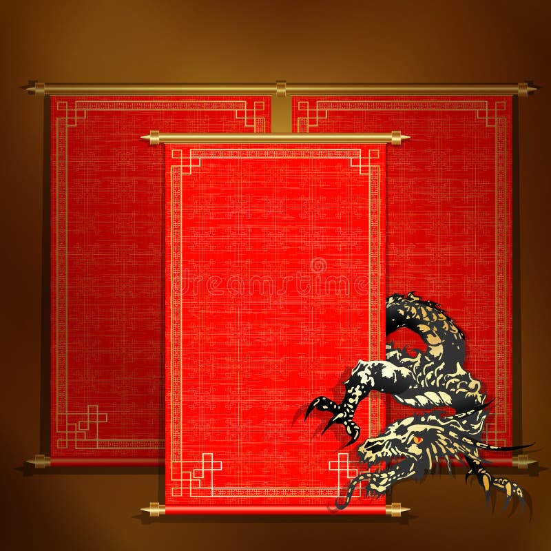 Rote Rolle Mit Asiatischem Drachen Vektor Abbildung - Illustration von ...