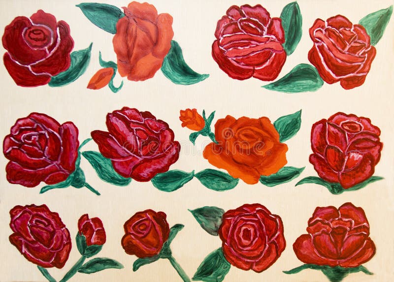 Rote Rosen, gemalt stock abbildung. Illustration von schmieröl - 60546399