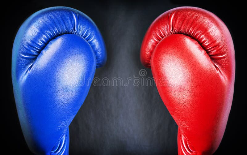 Rote Boxhandschuhe Auf Einem Roten Und Blauen Hintergrund Stockfoto ...
