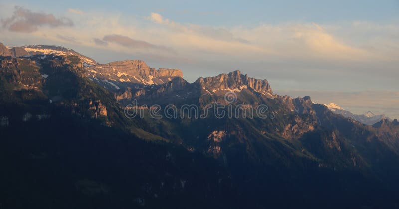 Roteflue and Loucherhorn at Sunset, View from Planalp, Brienz Stock ...