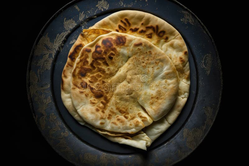 Roti Canai on Black Matte Plate. Generative AI Stock Illustration ...