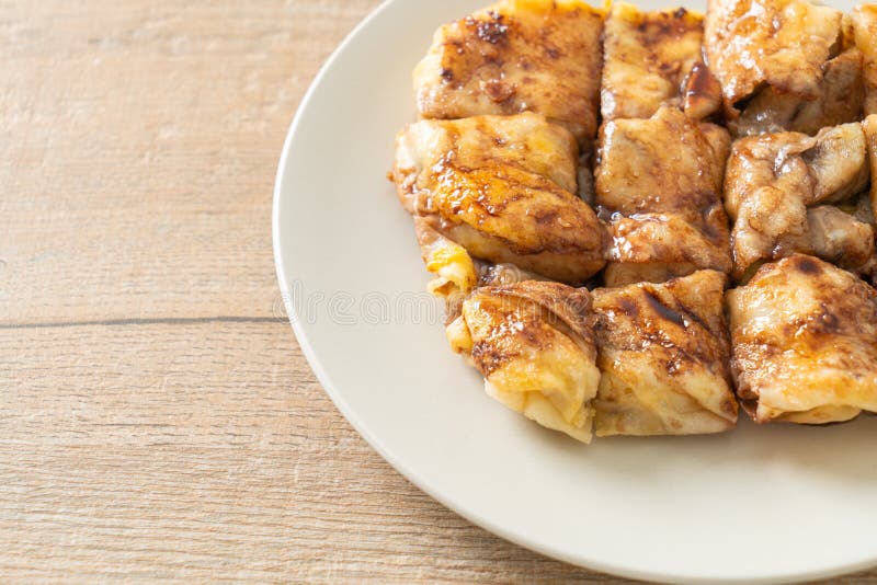 Roti with Egg, Banana and Chocolate Stock Image - Image of plate, milk ...