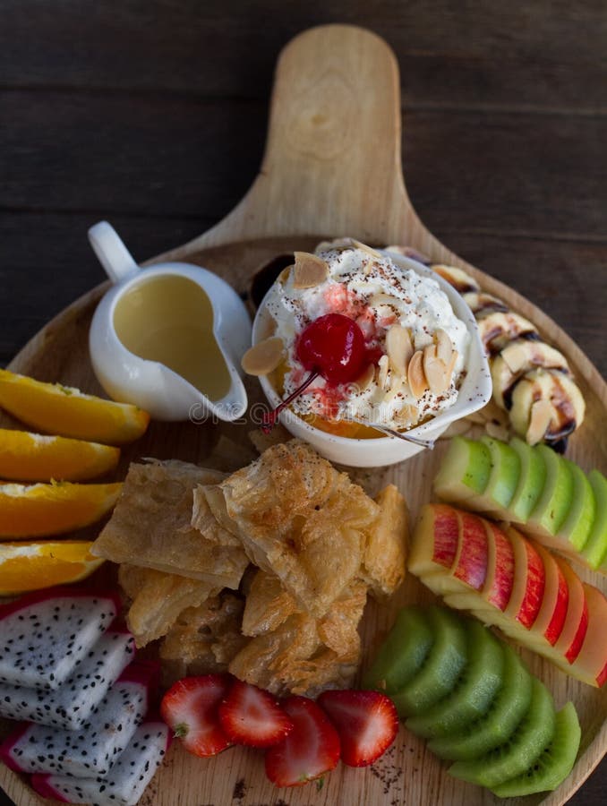 Roti with many fruit. stock photo. Image of white, bread - 67193512